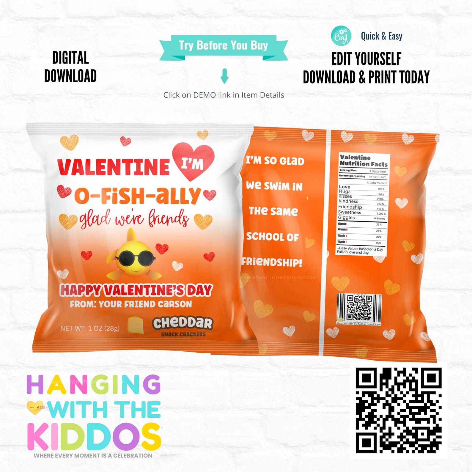 Personalized Valentine Milk and Cookies Wrapper | Editable DIY Snack ...
