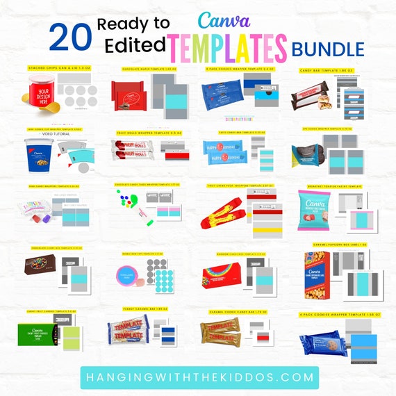 Party Favor Template Bundle 20 Party Favor Blank Snack Label Templates ...