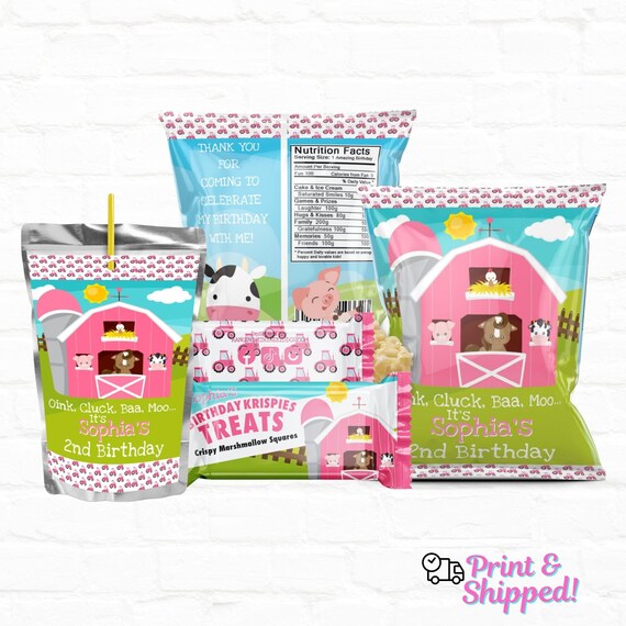 Pink Barnyard Farm Birthday| Custom Party Bundle |Print & Shipped by ...