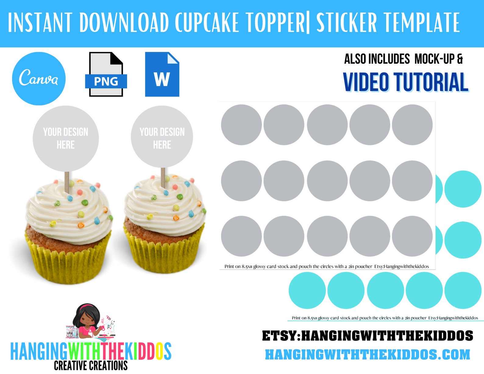 Blank Cupcake Topper Template Instant Download 2 Inch Circle | Etsy Canada