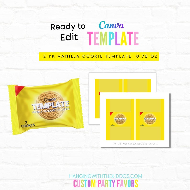 2 PK Chocolate Cookies Wrappers Template Canva Party Favor - Etsy