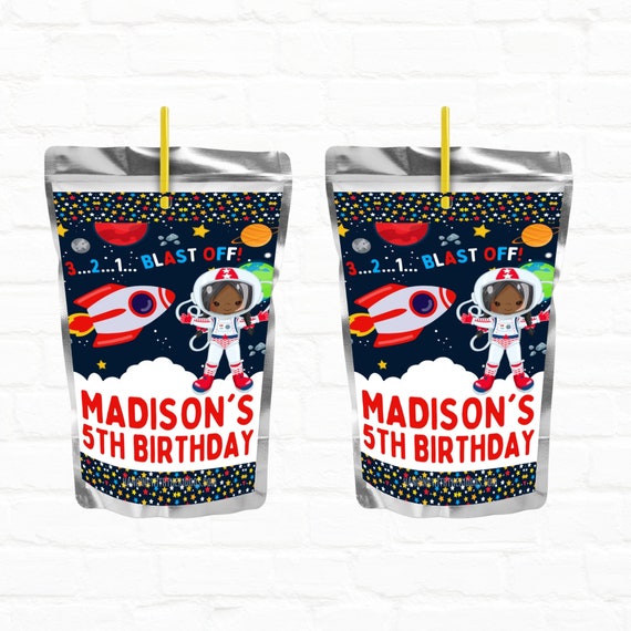 Little Space Birthday Personalized Drink Pouches| Girl Astronaut Outer ...
