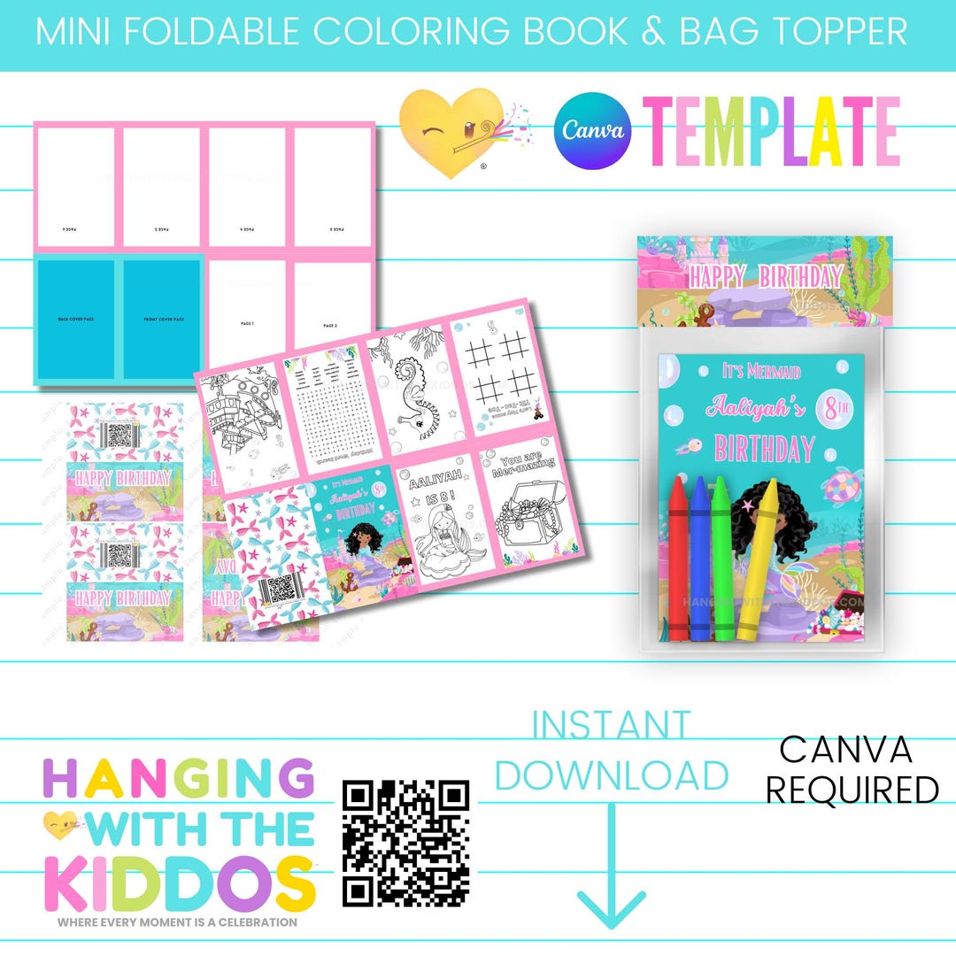 Blank Mini Coloring Book & Bag Topper Foldable Template, Editable Canva ...