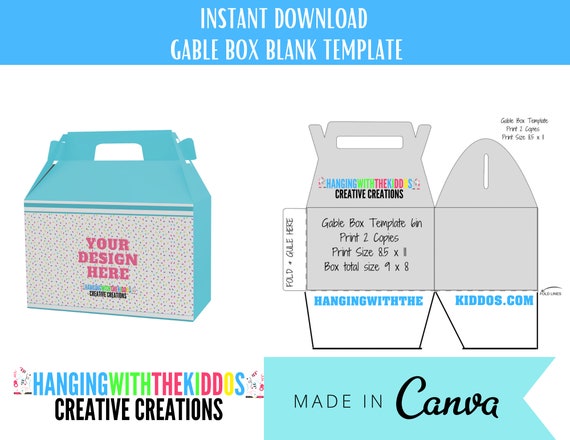 Gable Box Template | Snack Box| Surprise Box| Canva Template by Hanging ...