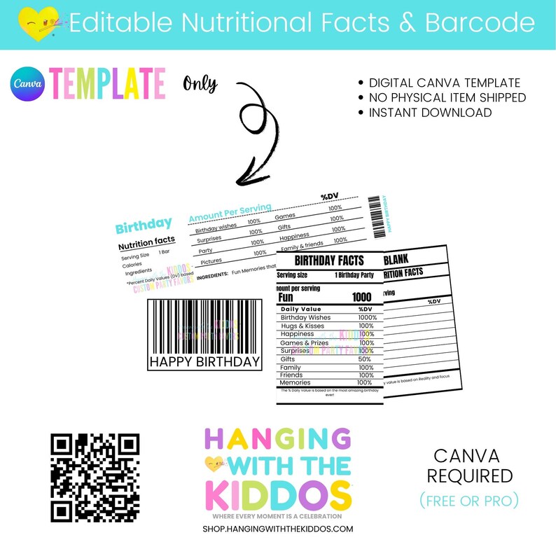 Editable Nutrition Facts & Barcode Label Template for Canva | Custom ...