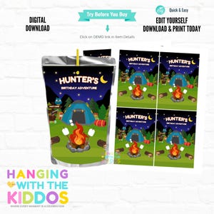 Editable Campfire Water Bottle Labels Camp Birthday Party Printable ...