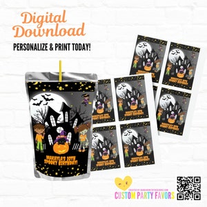 Spooky Birthday Custom Juice Drink Pouches|perfect for Spooky Birthday Party, Halloween Birthday ...