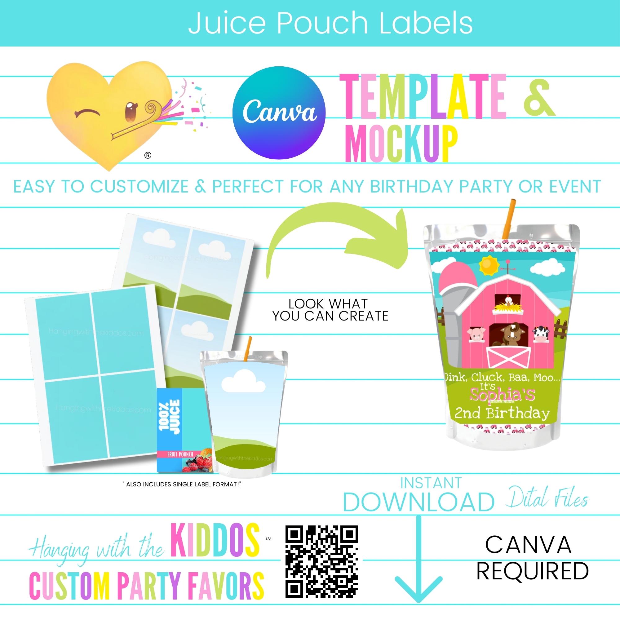 Editable Juice Pouch Labels Canva Template & Mockup Custom Party Favor ...