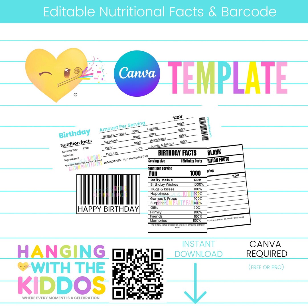 Editable Nutrition Facts & Barcode Label Template for Canva | Custom ...