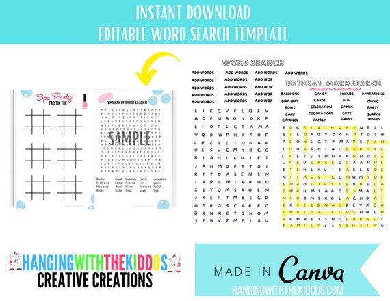 Word Search Template Puzzle Editable Instant Download | Activities for ...