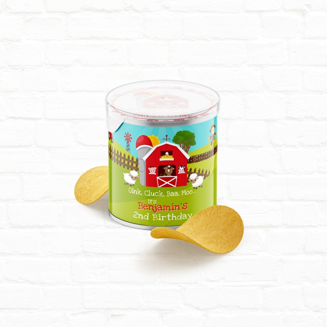 Barnyard Birthday Customizable Chip Can Label Party Favor | Farm ...