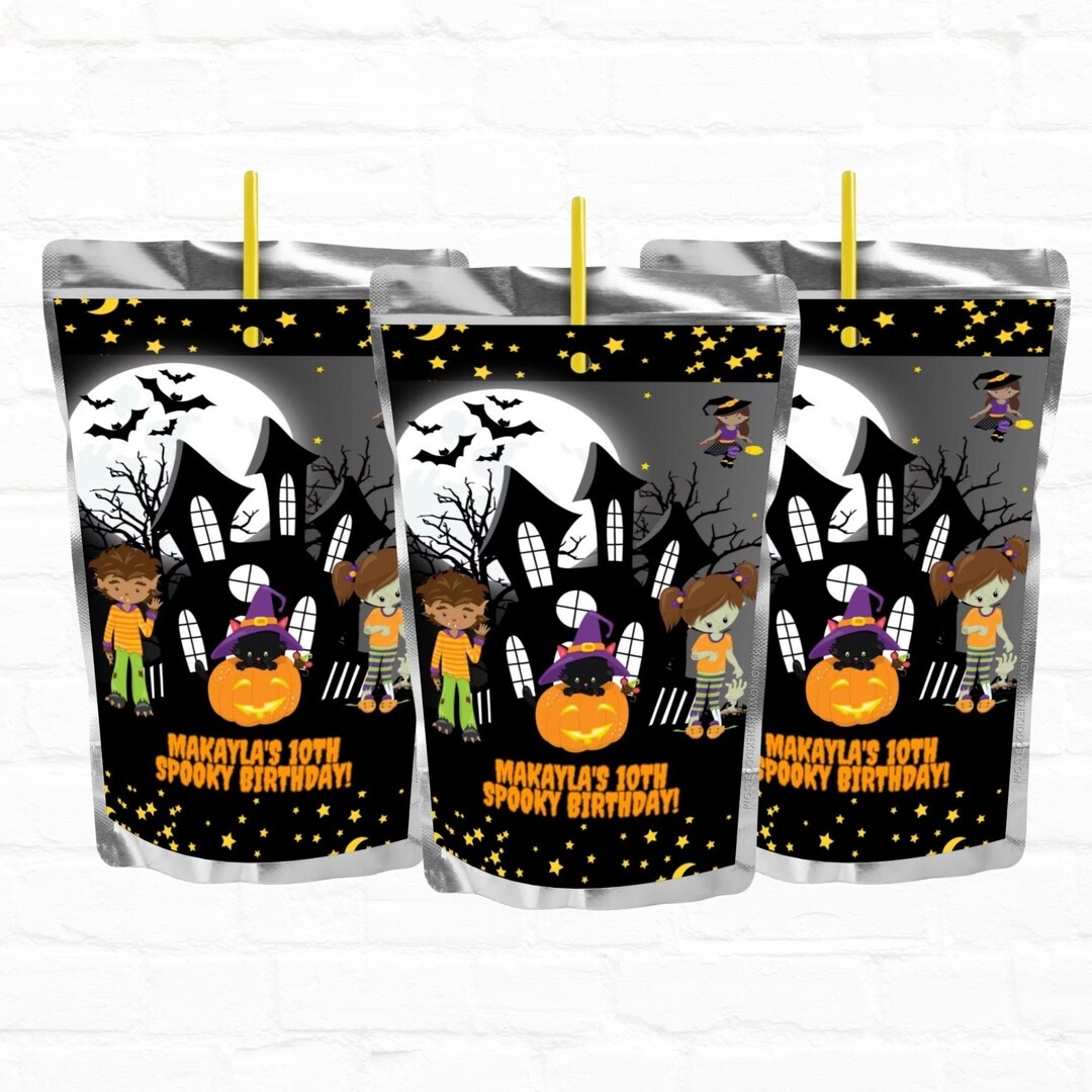 Spooky Birthday Custom Juice Drink Pouches|perfect for Spooky Birthday Party, Halloween Birthday ...