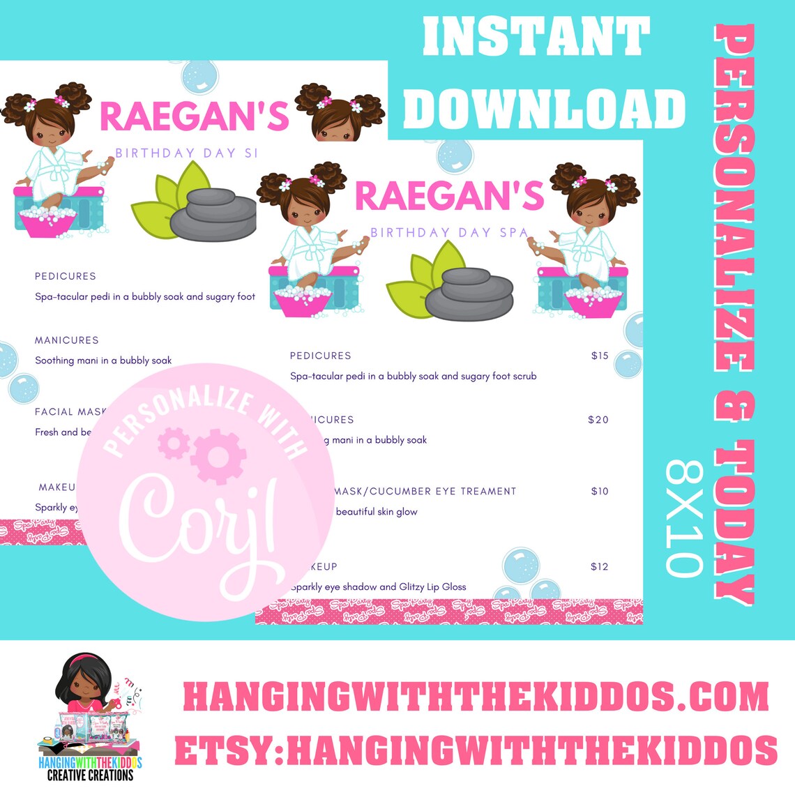 Spa Party Personalized Spa Menu Template Spa Party for Girls - Etsy