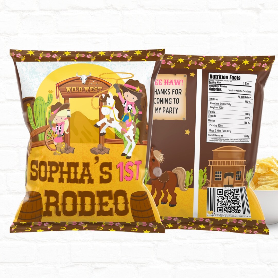 Cowgirl Party Favors Custom Chip Bags| First Rodeo| Western Cowboy ...