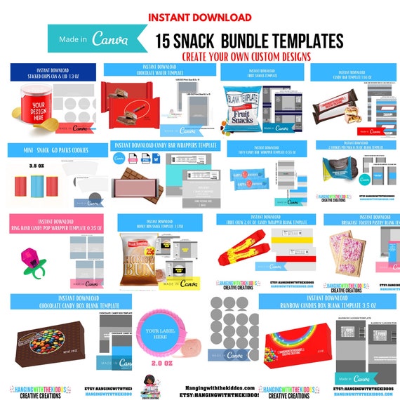 Party Favor Template BUNDLE 15 Party Favor Blank Snack Label Templates ...