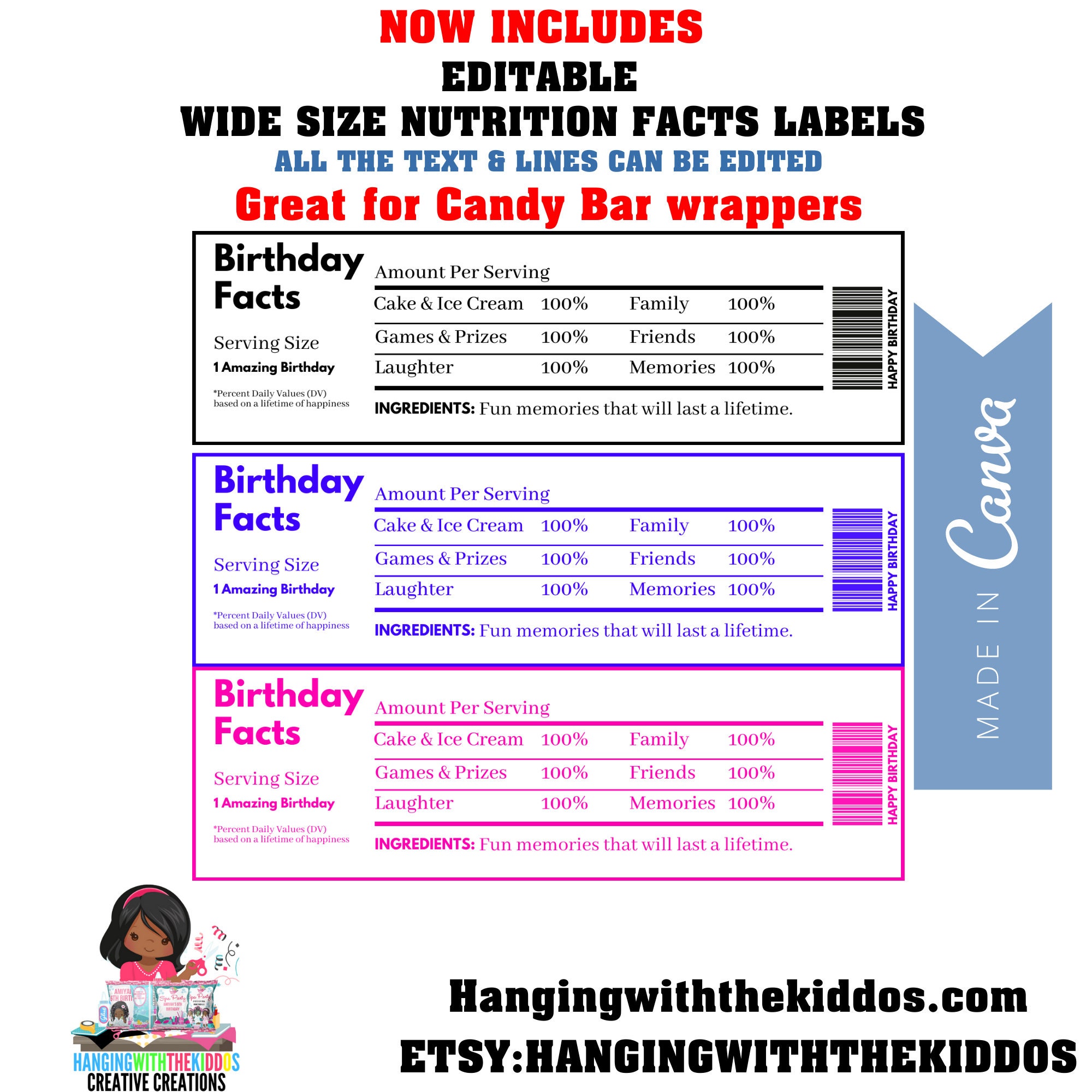 Blank Nutrition Facts Template Perfect For Candy Bars Etsy Singapore