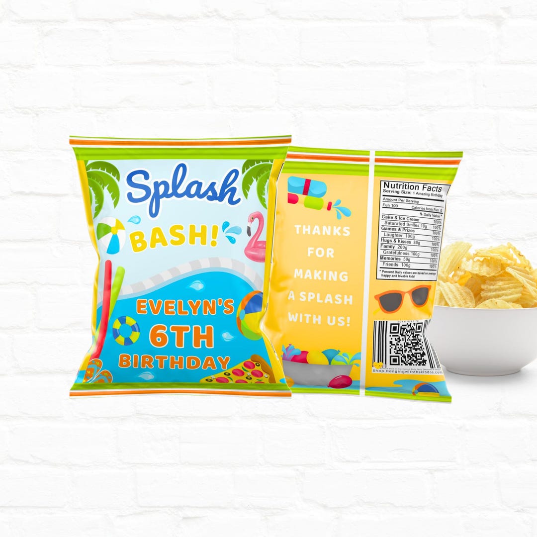 Splash Bash Favor | Pool Party Chip Bag | Editable Birthday Printable ...