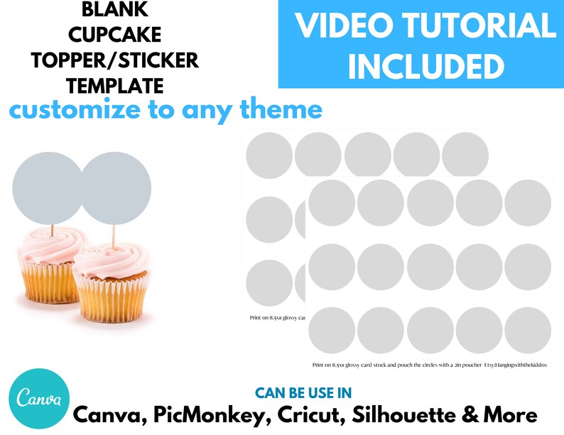 Blank Cupcake Topper Template Instant Download 2 Inch Circle Etsy