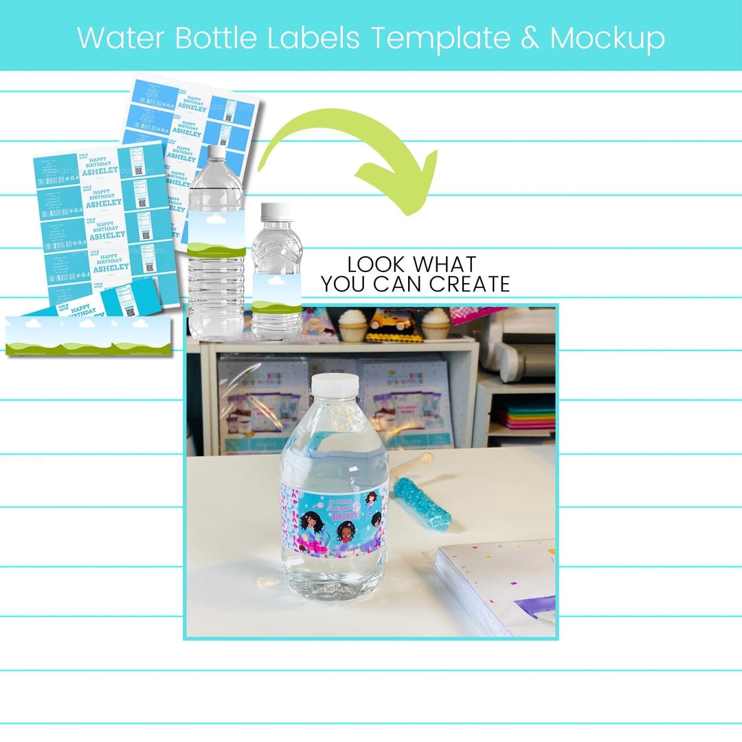 Editable Water Bottle Labels 8 Oz16 Oz Canva Template & Mockup Custom ...