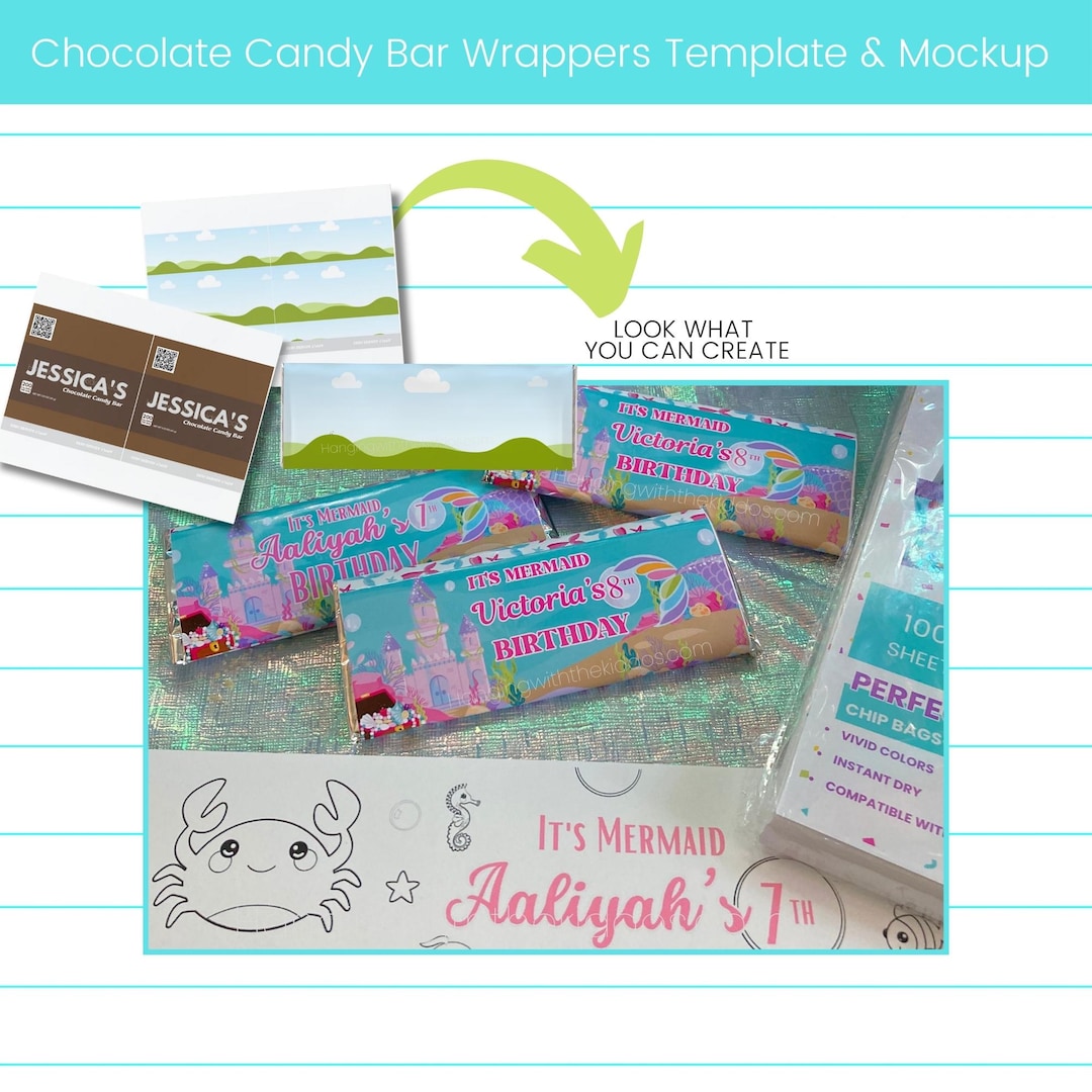 Editable Chocolate Candy Bar Wrappers Canva Template & Mockup Custom ...