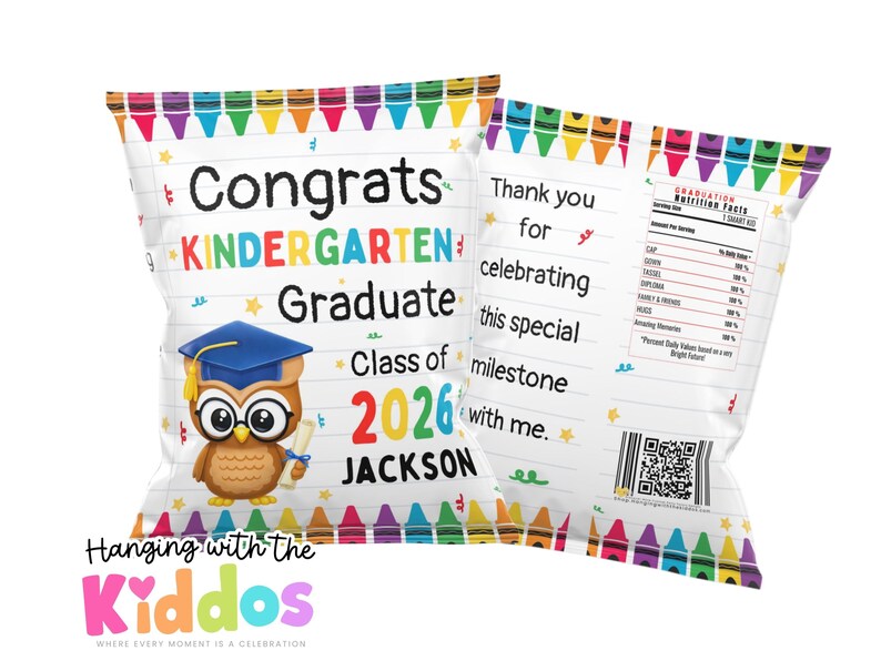 Personalized Kindergarten Graduation Chip Bag Template, Class of 2026 ...