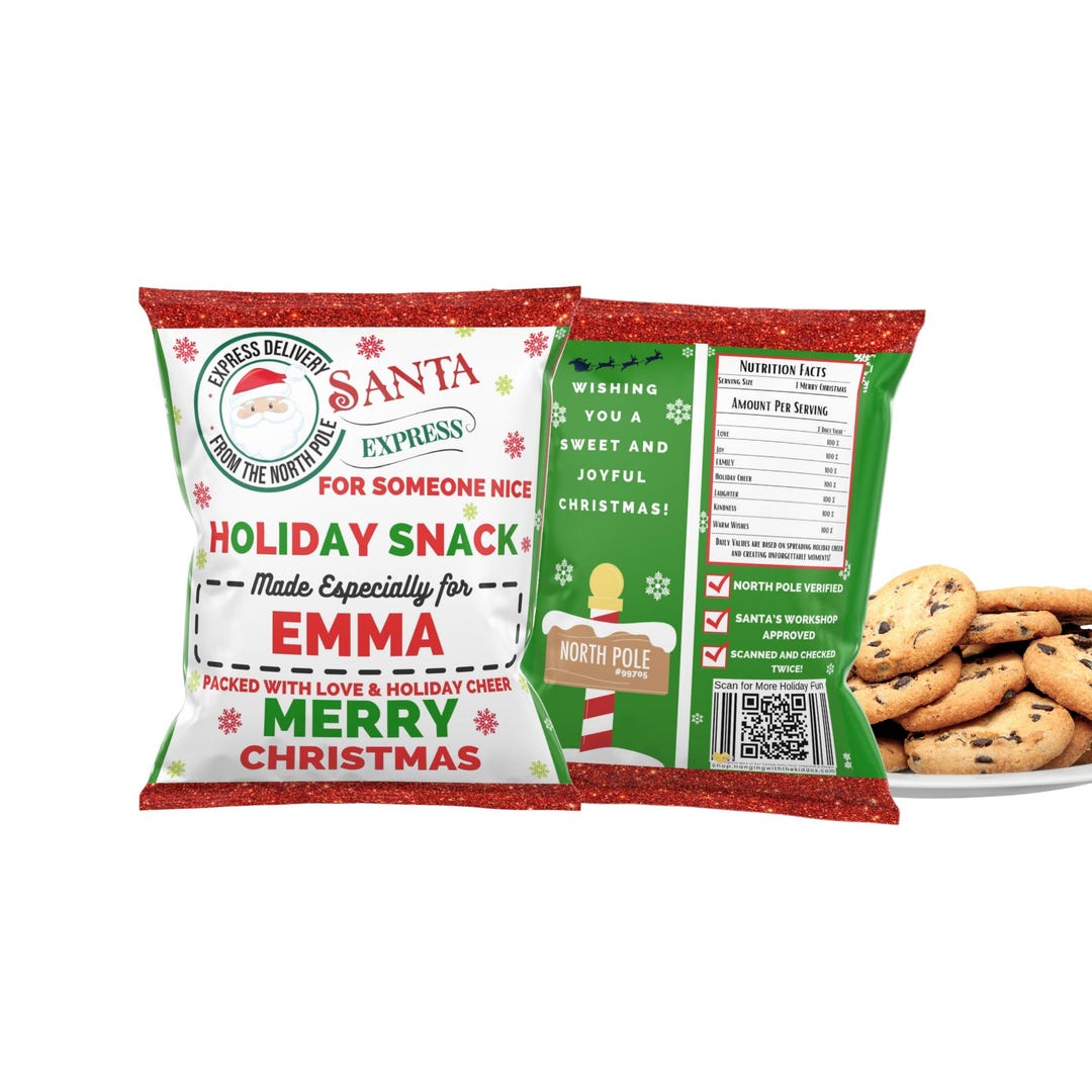 Personalized Christmas Chip Bag Design – DIY Printable Holiday Snack ...