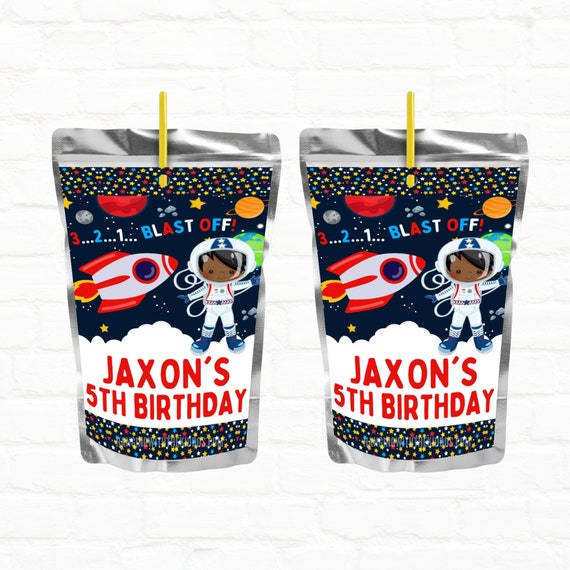 Little Space Birthday Personalized Drink Pouches| African American Boy ...