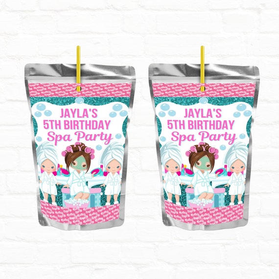 Tween Girls Spa Party Custom Drink Pouches |1st Birthday Favors| Slumber Party| Pajama Party ...