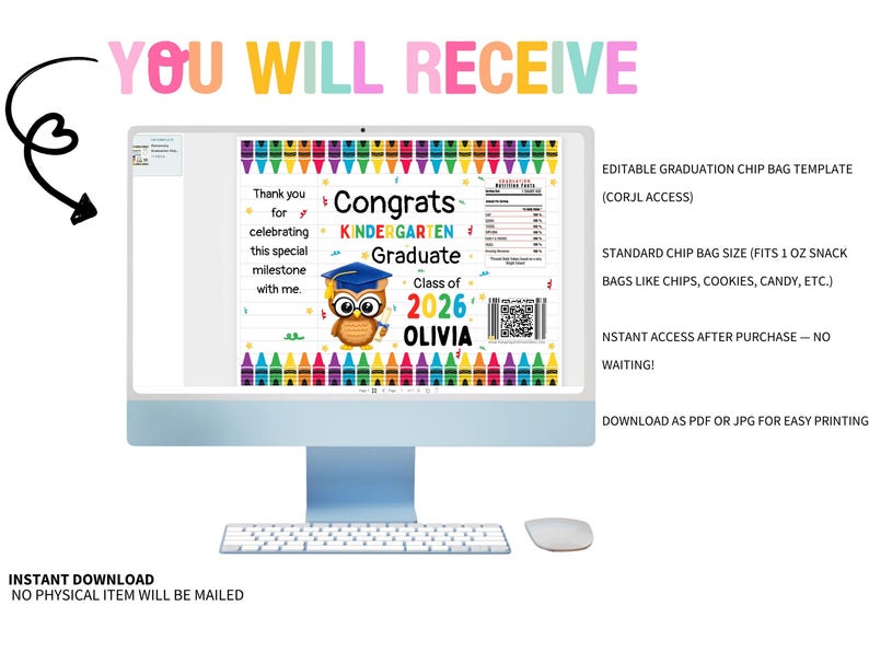 Personalized Kindergarten Graduation Chip Bag Template, Class of 2026 ...