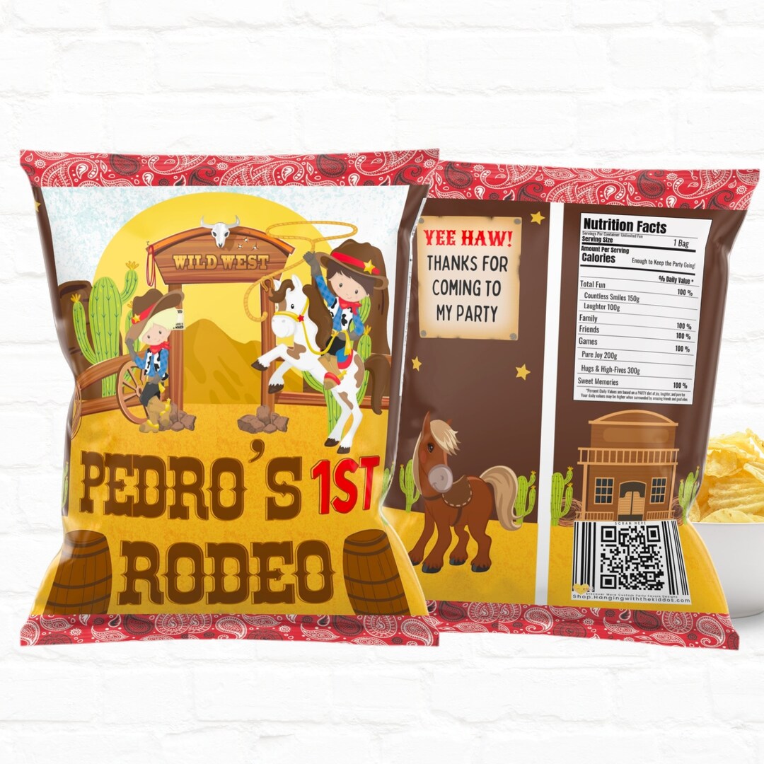 Cowboy Party Favors Custom Chip Bags| First Rodeo| Western Cowboy ...