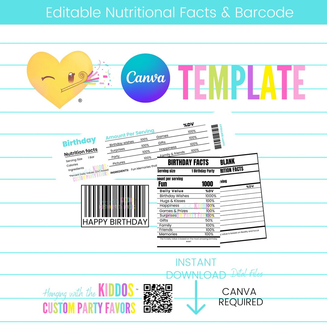 Editable Nutrition Facts & Barcode Label Template for Canva | Custom ...