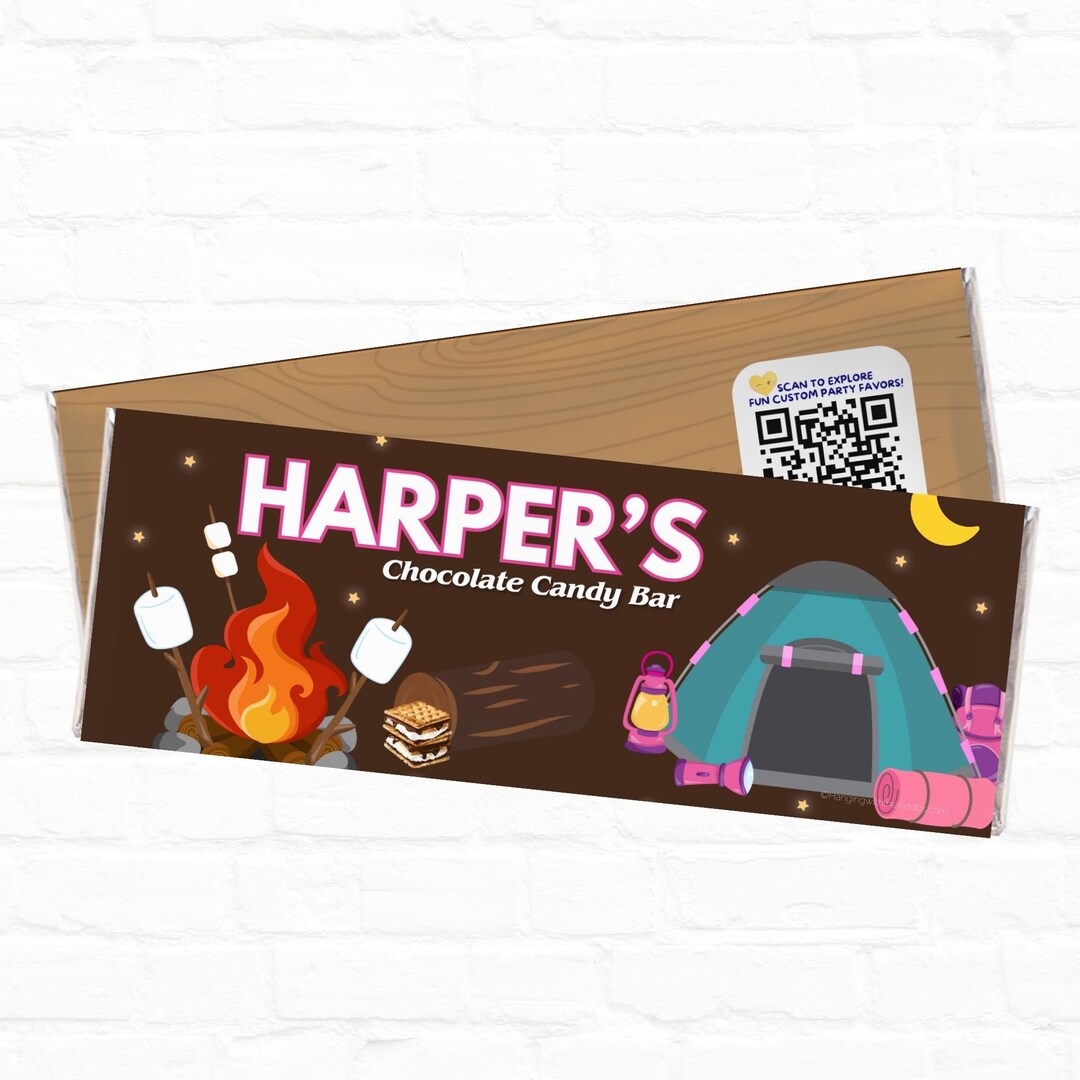Editable Pink Campfire Candy Bar Wrapper Birthday Adventure Party | DIY ...