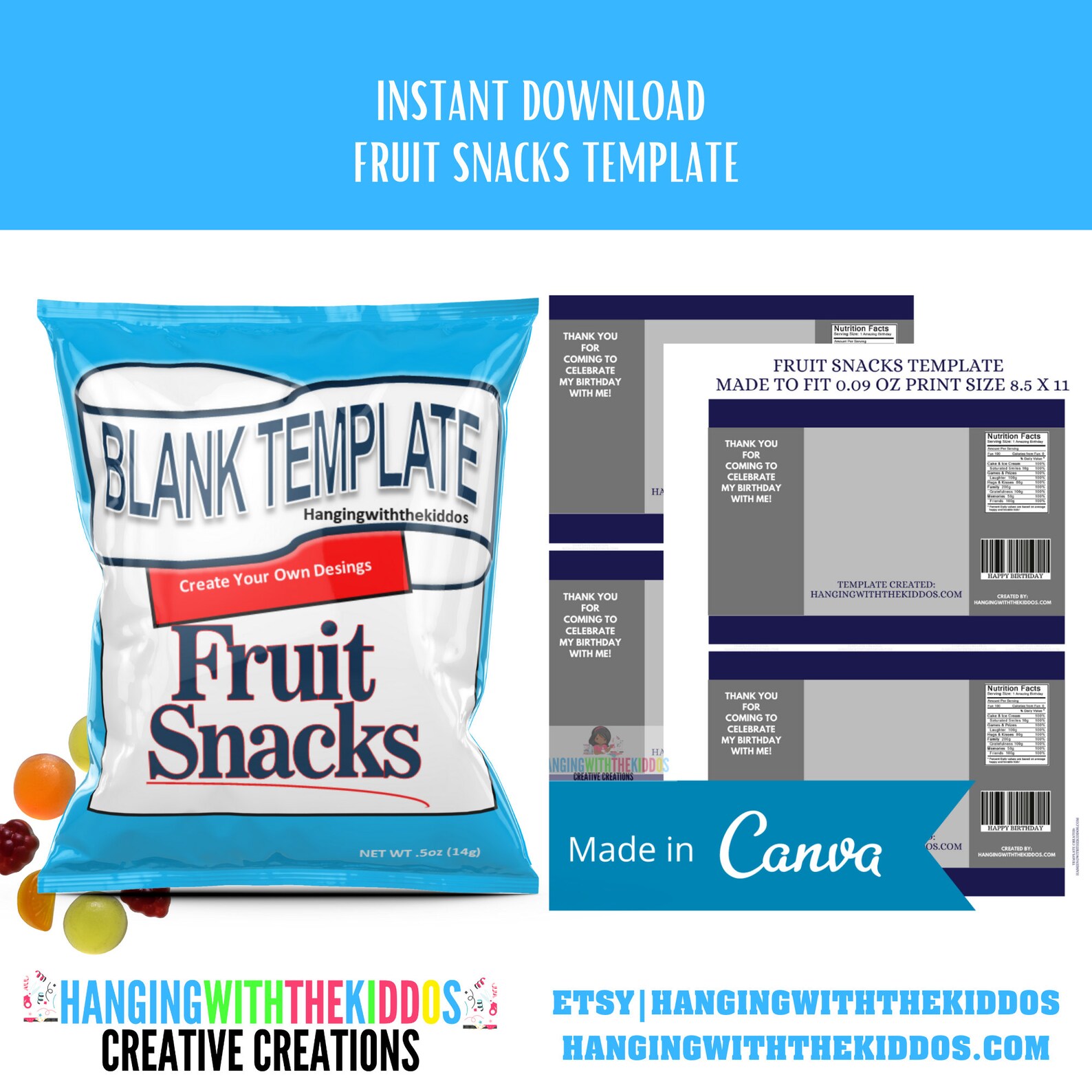 Blank Fruit Snacks Template Canva Editable Template 0 9 Oz Etsy