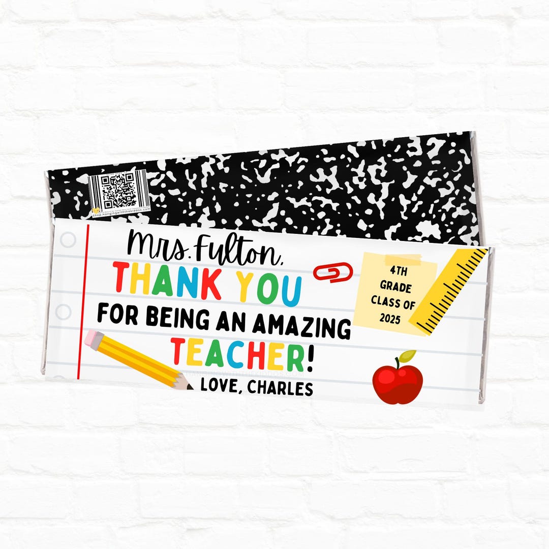 Teacher Appreciation Candy Bar Wrappers, Printable Chocolate Bar ...