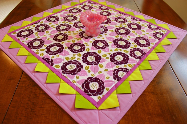 Handmade Table Quilt With Prairie Points, Lavendar & Green Quilted ...
