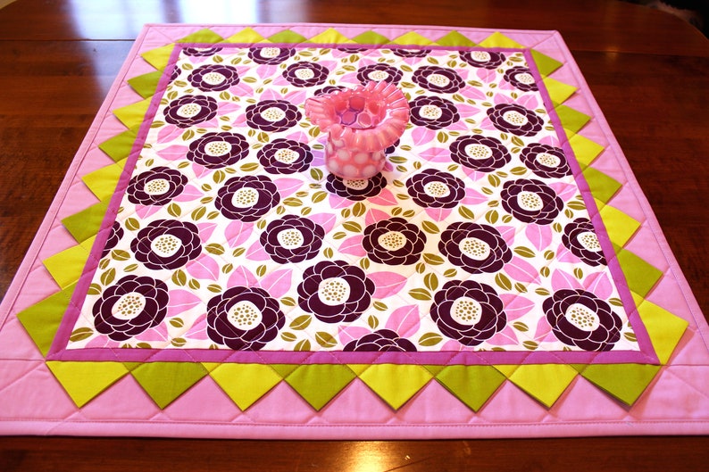 Handmade Table Quilt With Prairie Points, Lavendar & Green Quilted ...