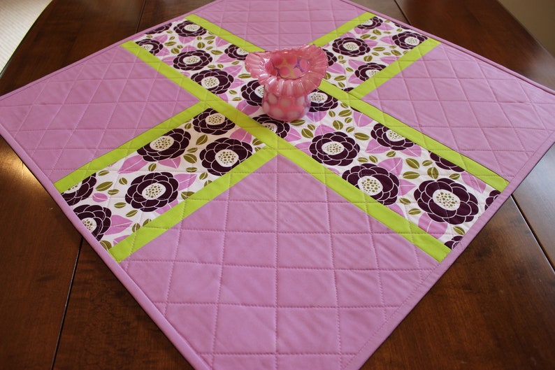 Handmade Table Quilt With Prairie Points, Lavendar & Green Quilted ...