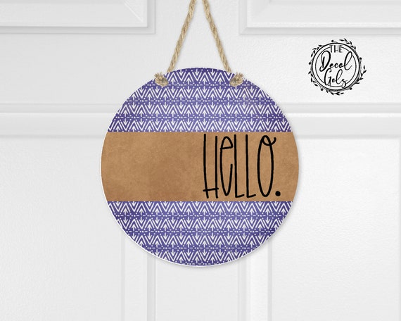 Simple Hello Aztec Style Blue Background Round Door Hanger - Etsy