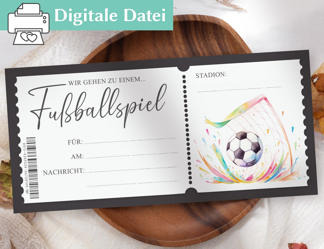 Fußball Gutschein Zum Ausdrucken Digitaler Geschenkgutschein fußballgutschein Stadionbesuch ...