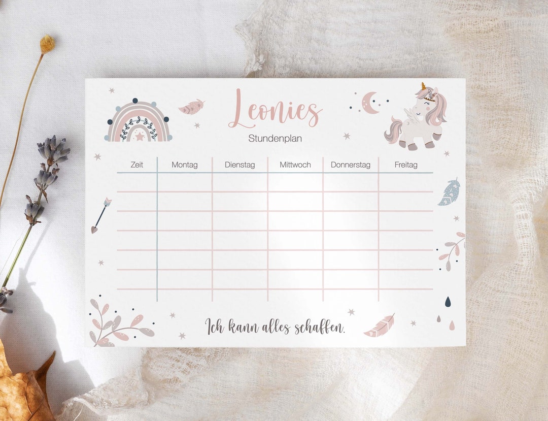 Personalized Timetable as Digital Print File, With Encouragement Slogan ...