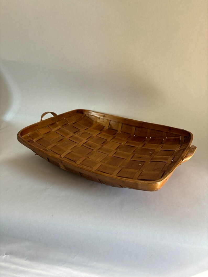 Antique Extra Large Woven Wood Splint Footed Gathering Basket With ...