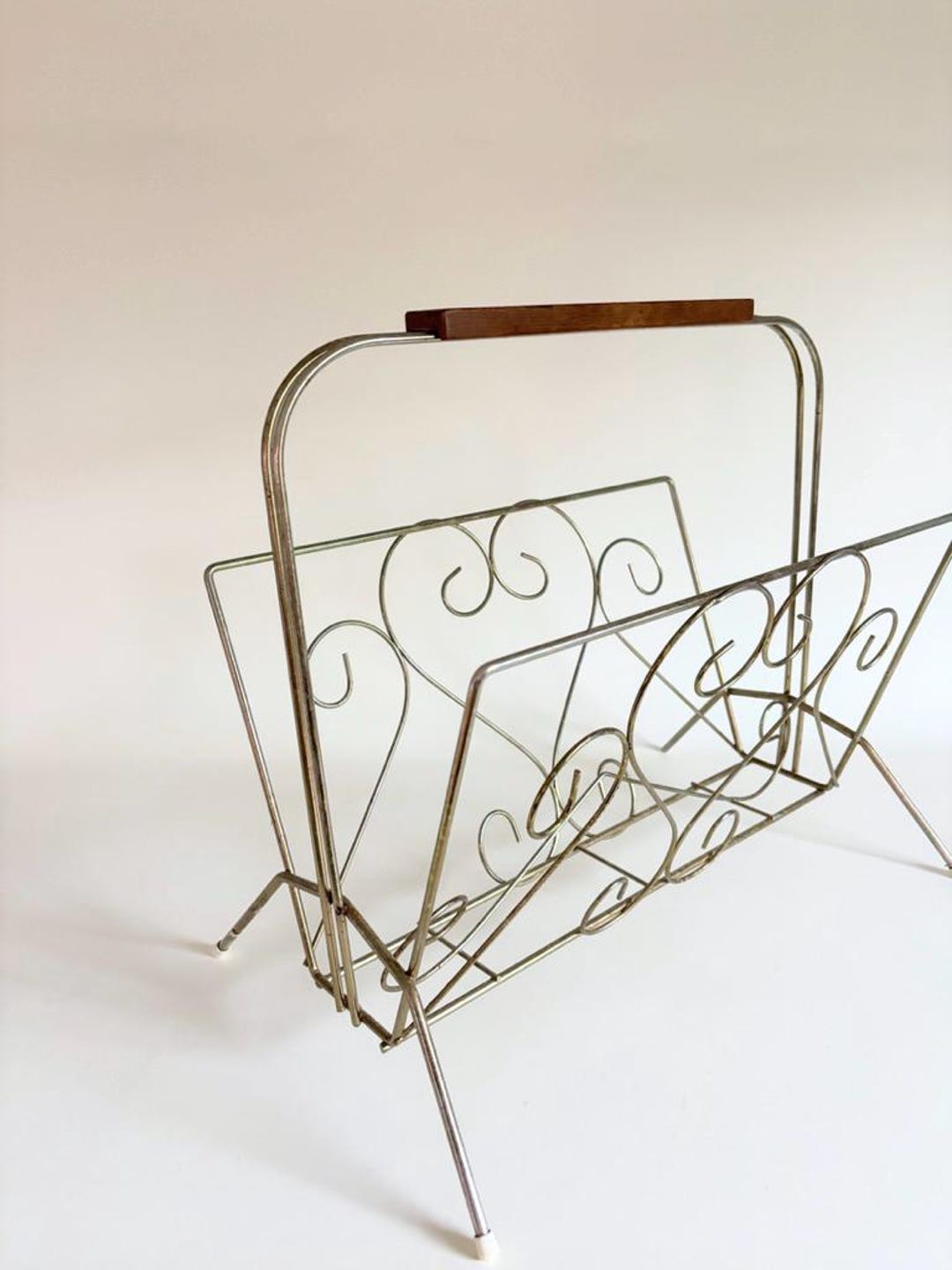 Vintage Brass Wire Magazine Rack | Midcentury Modern Metal Organizer ...