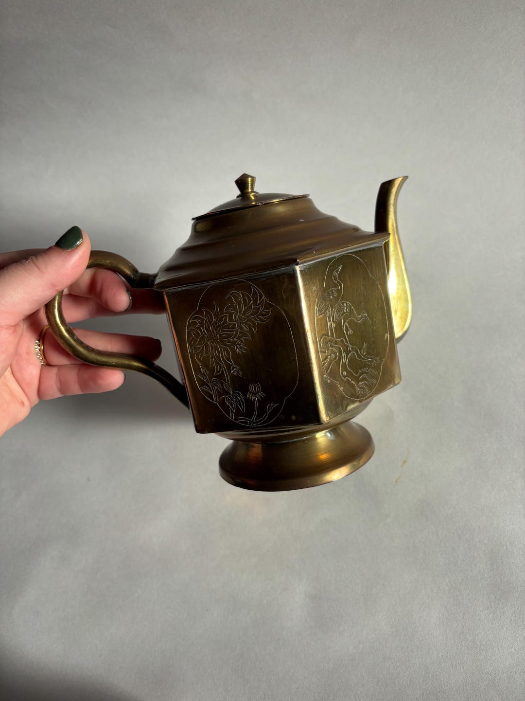Antique Chinese Brass Teapot With Etched Floral Panels - Etsy