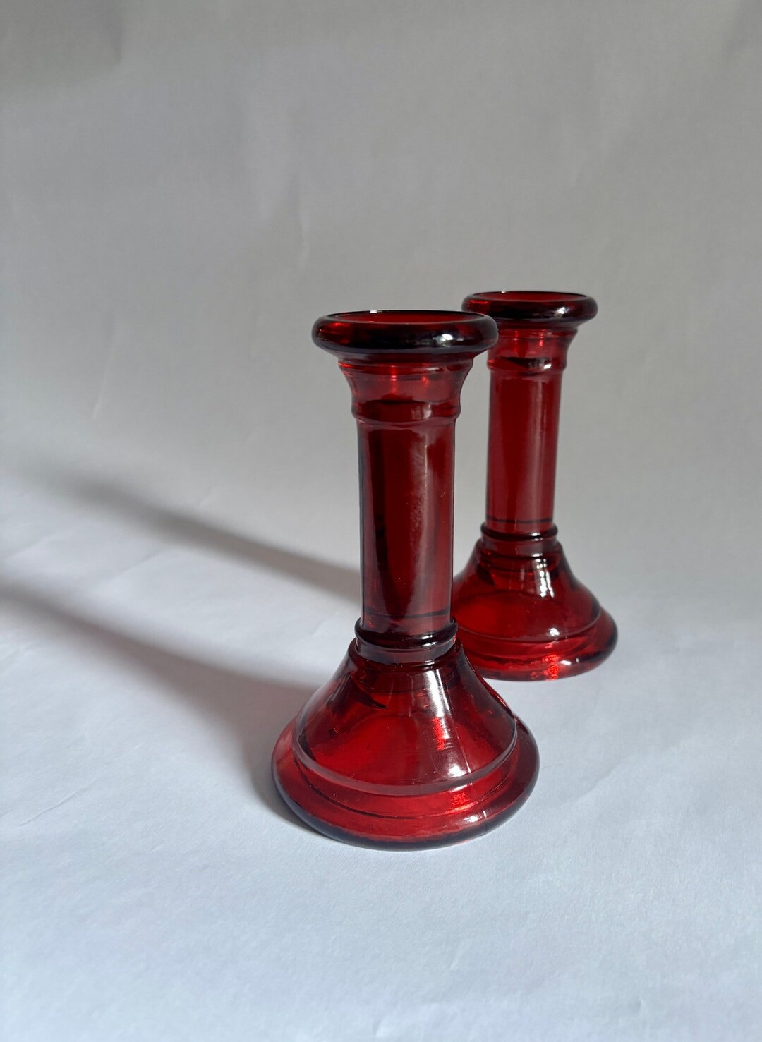 Pair of Vintage Indiana Glass Co. Ruby Red Glass Candlesticks - Etsy