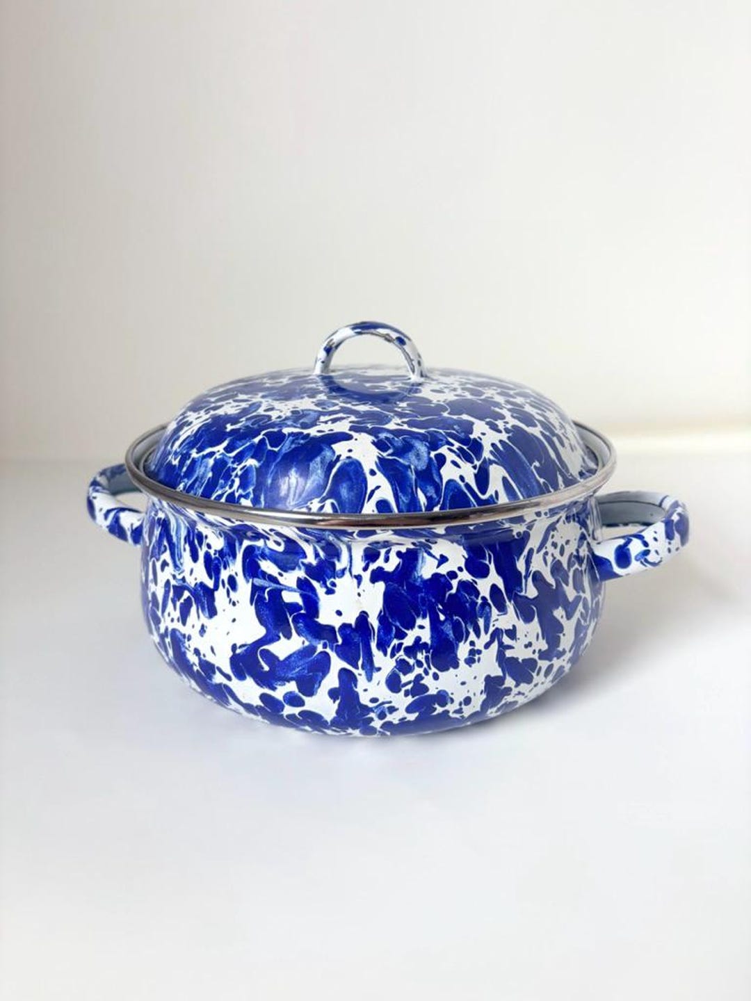 Vintage Golden Rabbit Enamel Dutch Oven: Blue Marble Cottagecore ...