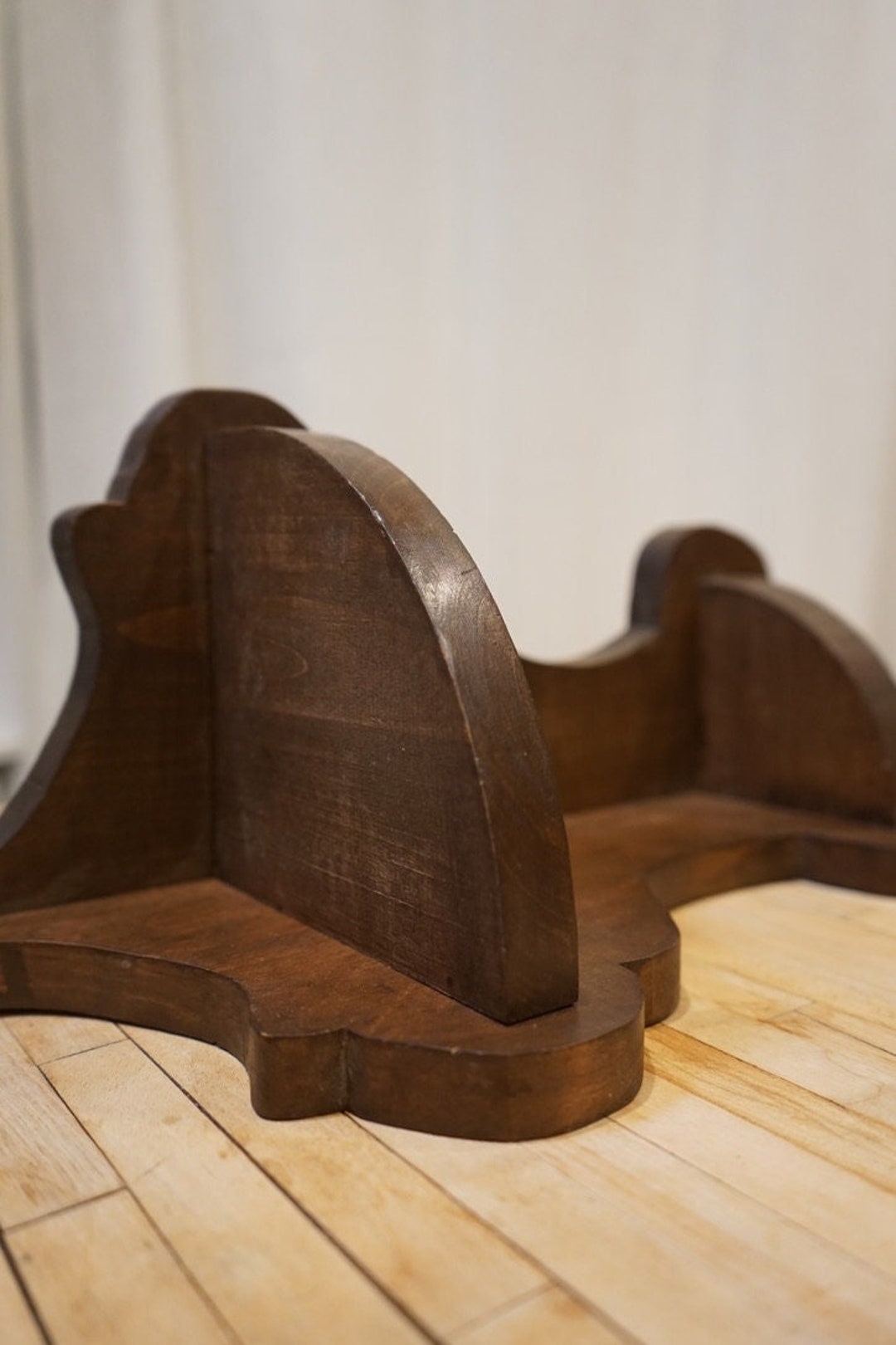 Vintage MCM Corner Curio Wooden Wall Shelf 17 Display Two Tier Perfect ...