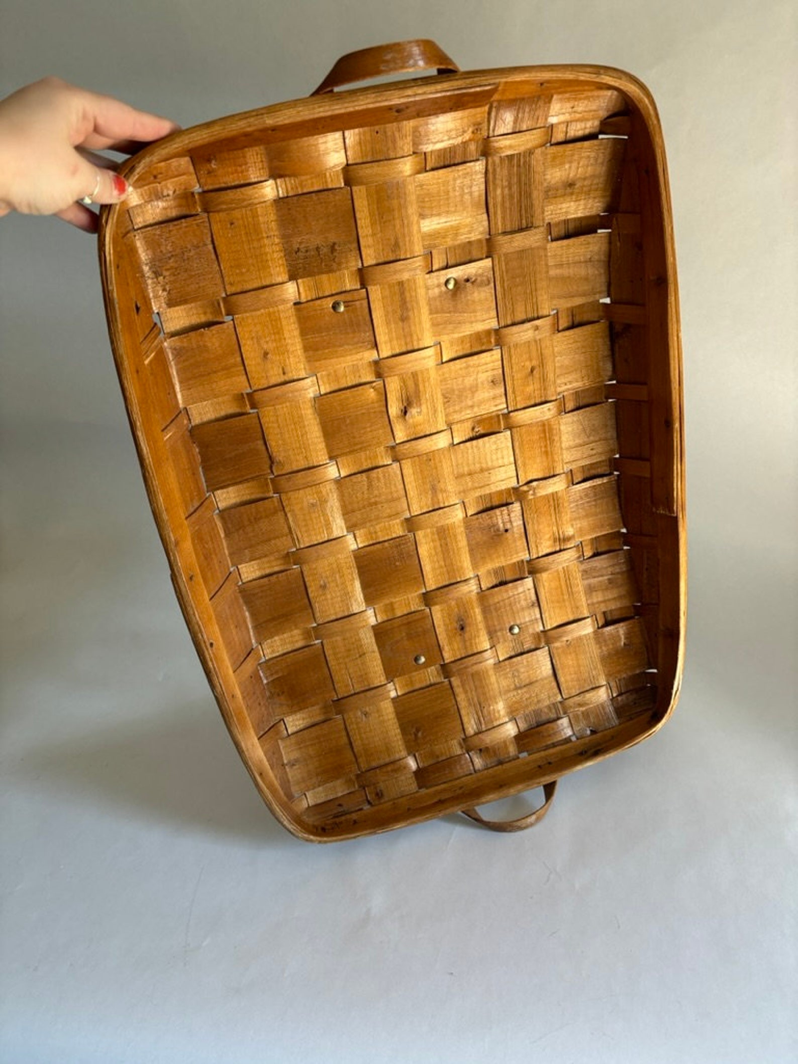 Antique Extra Large Woven Wood Splint Footed Gathering Basket With ...