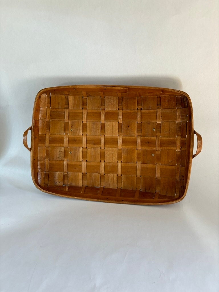 Antique Extra Large Woven Wood Splint Footed Gathering Basket With ...