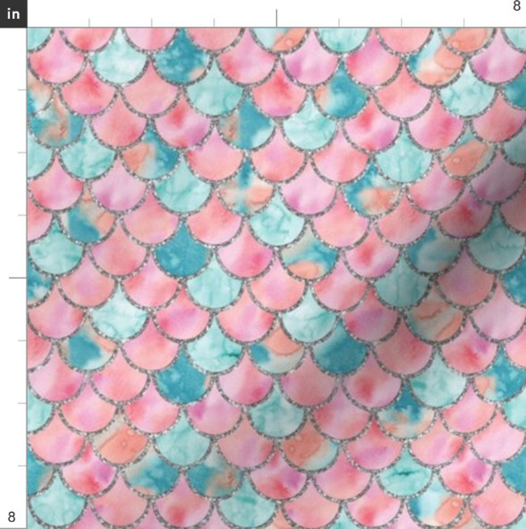 Pink and Teal Scales Fabric by the Yard | Mermaid | Fish | Ocean Fabric ...