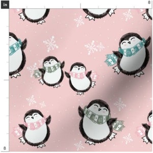 Snow Party on Blush Penguin Fabric by the Yard | Penguins and ...
